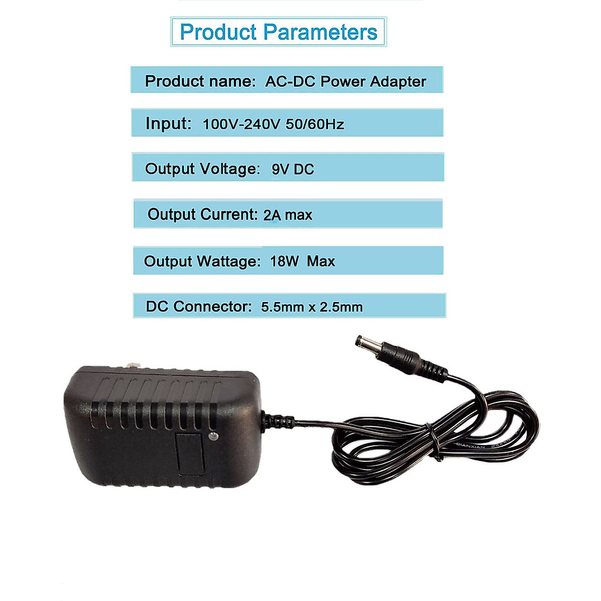 MTYTOT 9V 2000mA 18W Power Supply Adapter 100-240V AC to DC 9Volt 2A Transformers Switching Power Supply with 8Tips 5.5x2.5mm 4.0x1.7mm 3.5x1.35mm 3.0x1.1mm 2.5x0.7mm Micro-USB Type-C