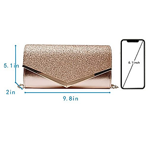Queena Womens Shiny Sequins Evening Clutch Envelope Handbag Chain Purse for Wedding Party Prom Gift for Mom Wife Girlfriend Rose Gold