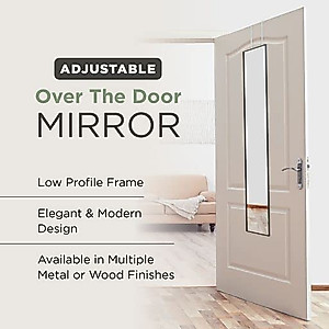 Mirrotek - Full Length Adjustable Over The Door Mirror Black Aluminum Finish - Hanging Instant Install Long Full Body Mirror for Bedroom, Dorm Room