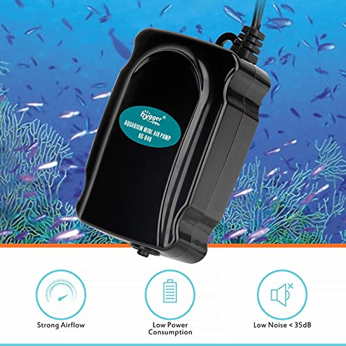 hygger Mini Aquarium Air Pump Kit Small Fish Tank Air Pump 1W for 1-20 Gallon Fish Bowl with Air Tube Air Bubbler Stone Check Valve (1W)