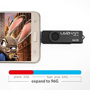 USB 3.0 128GB Micro Flash Drive OTG Photo Stick for Samsung Galaxy S7,S7Edge,S6,S6 Edge, S5,S4,S3,J7,J3,Note5,Note4 USB Drive,Black