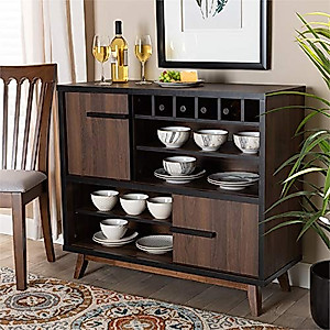 Wholesale Interiors Baxton Studio Margo Mid-Century Modern Two-Tone Walnut Brown and Black Finished Wood Wine Storage Cabinet