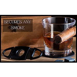 EMCOLLECTION Whiskey Glasses With Indented Cigar Holder | Cigar Cutter v-Cut | Wiskey Stones | Whiskey Gifts | Whiskey Glasses with Cigar Holder | Christmas Gifts for Cigar Lovers, Papa, Boss, Uncle