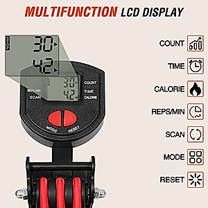 Rowing Machines for Home Use, Foldable Rowing Machine, Elastic Rower Indoor Row Machine with 3 Adjustable Levels, LCD Display & Comfortable Seat Cushion (Black&Red)