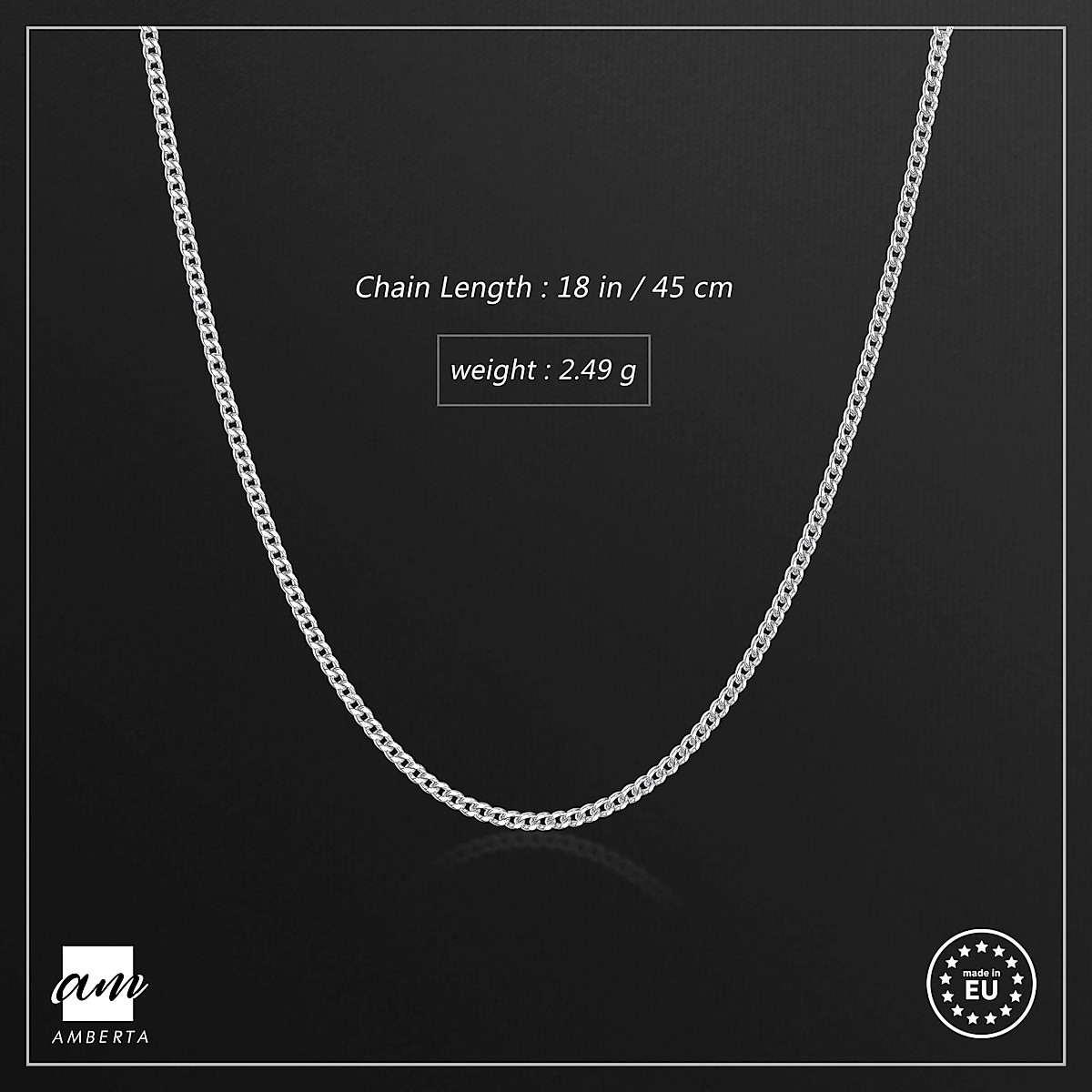 Amberta 925 Sterling Silver 1.5 mm Curb Chain Necklace Length 18" inch / 45 cm (18)