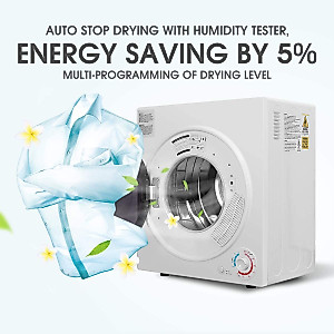 CTT 13 Lbs /3.5 Cu.Ft. Electric Compact Portable Clothes Dryer, 1500W Laundry Dryer With Stainless Steel Tub, 110-125V White