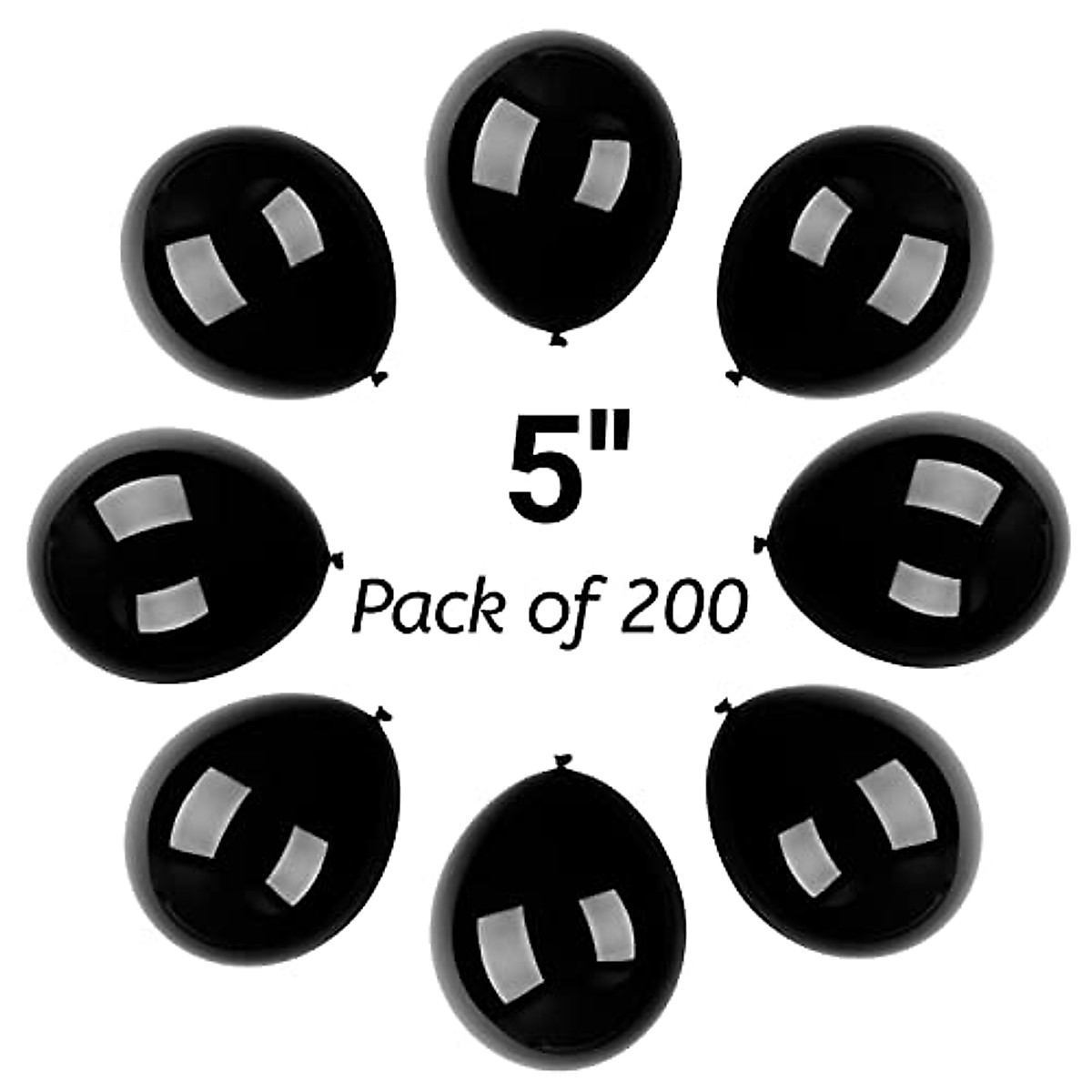 200pcs Black Balloons 5 Inch Matte Black Latex Balloons with 2 Rolls of Ribbon Small Black Party Balloons for Birthday Wedding Halloween New Year's Party Festival Arch Garland Decorations