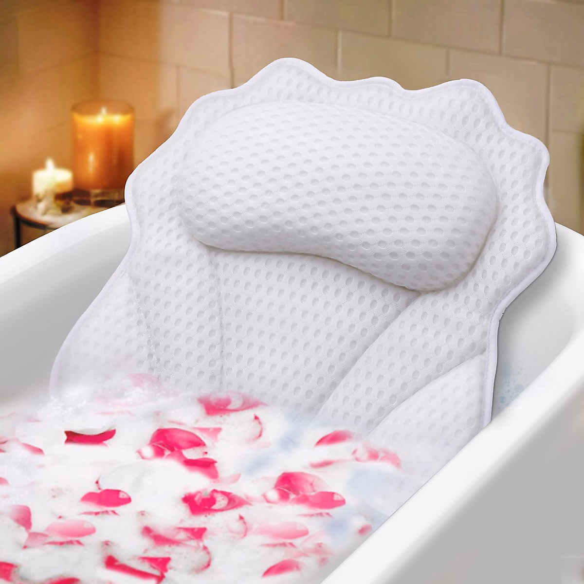 Bath Pillow RUVINCE Ergonomic Luxury Bathtub Pillow with Head,Neck, Shoulder and Back Support, 4D Bath Pillows for tub with 6 Powerful Suction Cups, Fits All Bathtub
