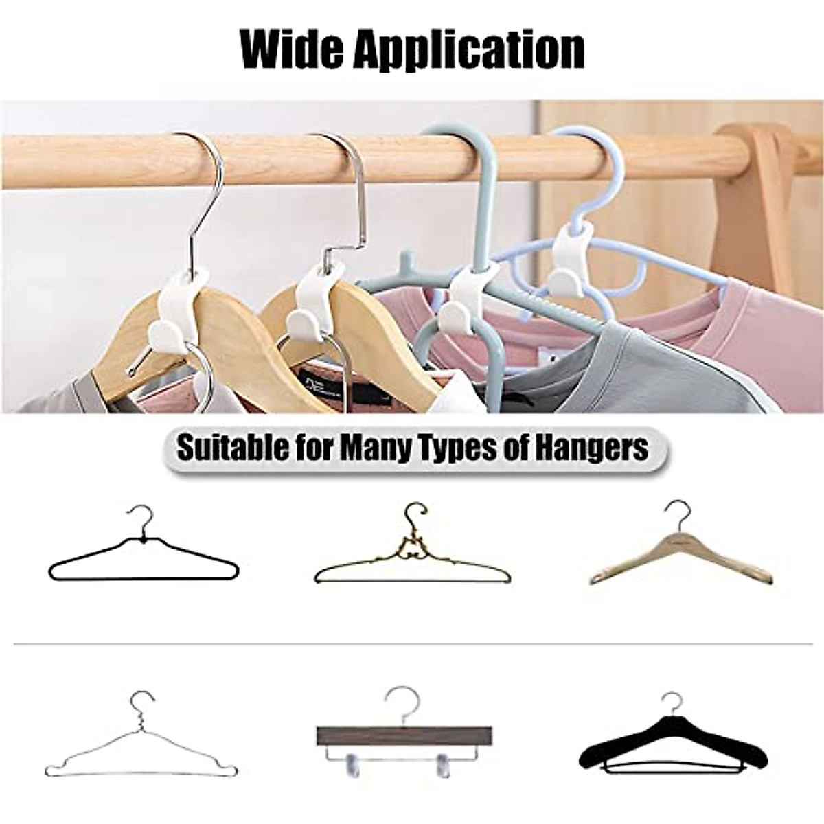 GJX 100Pcs Clothes Hanger Connector Hooks Cascading Hanger Plastic Hooks Extender Clips for Closet Hangers Space Saving and Organizer Clothes Closets (100 White)