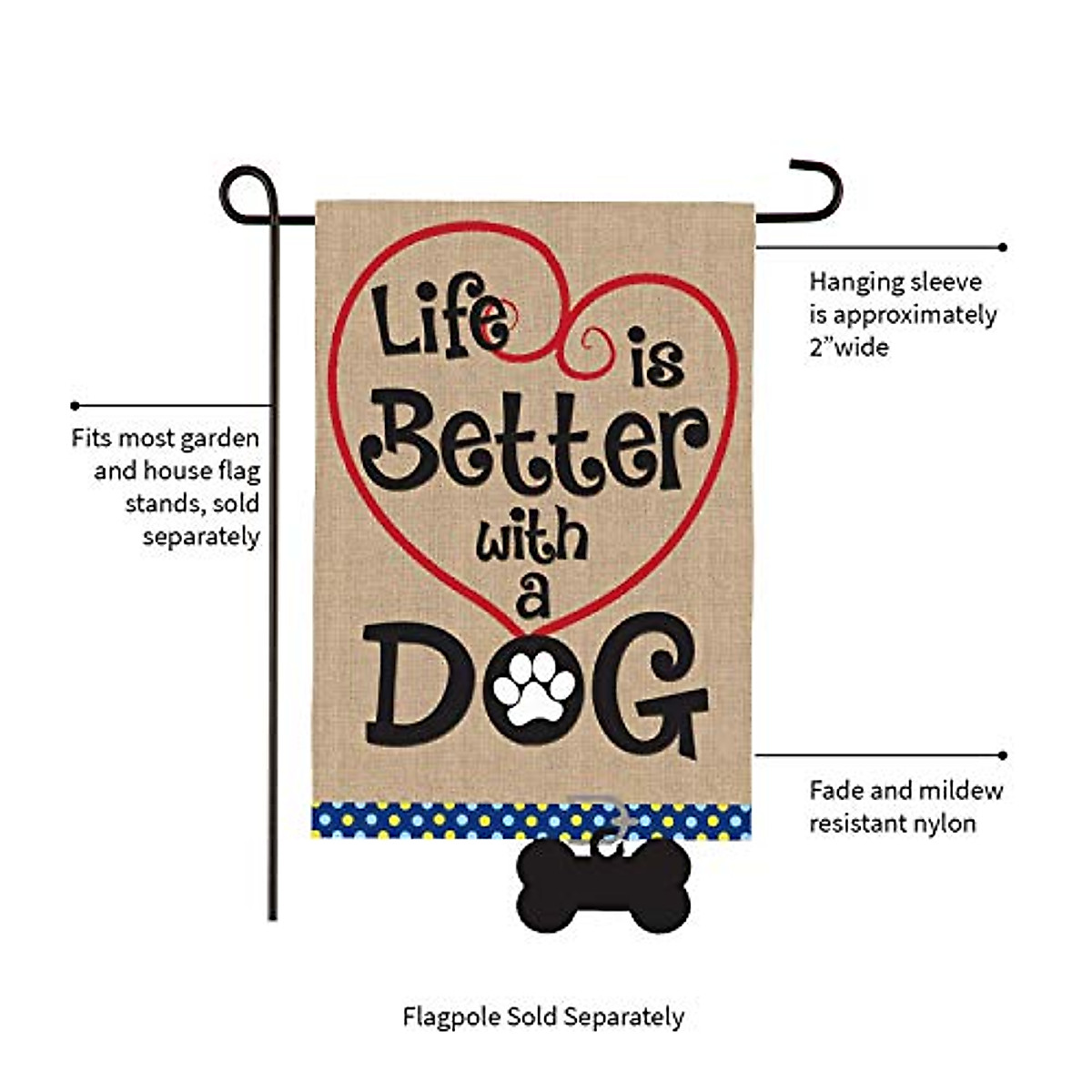 Evergreen Life's Better with A Dog Burlap Flag | 18 x 12.5 inches | Indoor Outdoor Weather Resistant | Puppy Pet Home House Garden Décor