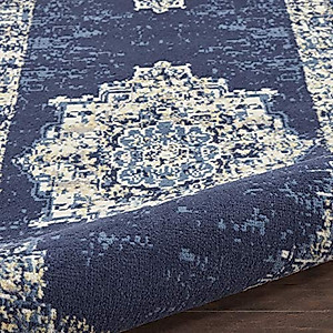 Nourison Grafix Persian Navy Blue 2'3" x 10' Area -Rug, Easy -Cleaning, Non Shedding, Bed Room, Living Room, Dining Room, Kitchen (2x10)
