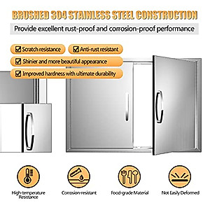 KODOM Outdoor Kitchen Doors 31''W X 24''H,Flush Mount Stainless Steel BBQ Access Doors, Double Grill Access Door for Outdoor Kitchen Cabinets and BBQ Island