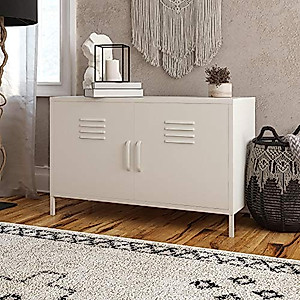 REALROOMS Shadwick 2 Door Wide Metal Locker Accent Storage Cabinet, Soft White