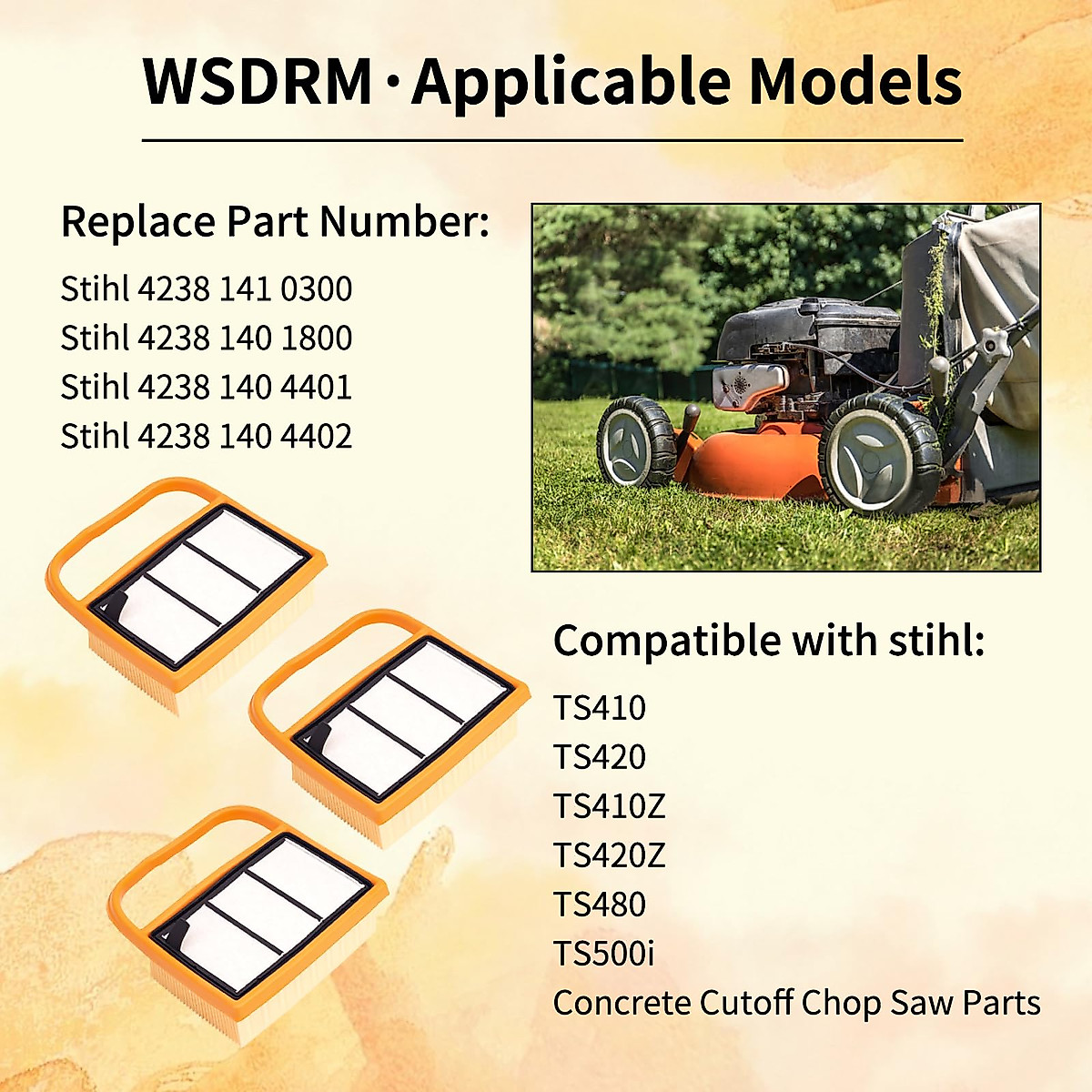 WSDRM TS410 TS420 Air Filter Pre Cleaner for TS410 TS420 TS410Z TS420Z TS480 TS500i Concrete Cut Off Saw Cutquik Saws Chop Saw 4238 140 4402, 4238 141 0300, 4238-140-1800, 3 pcs