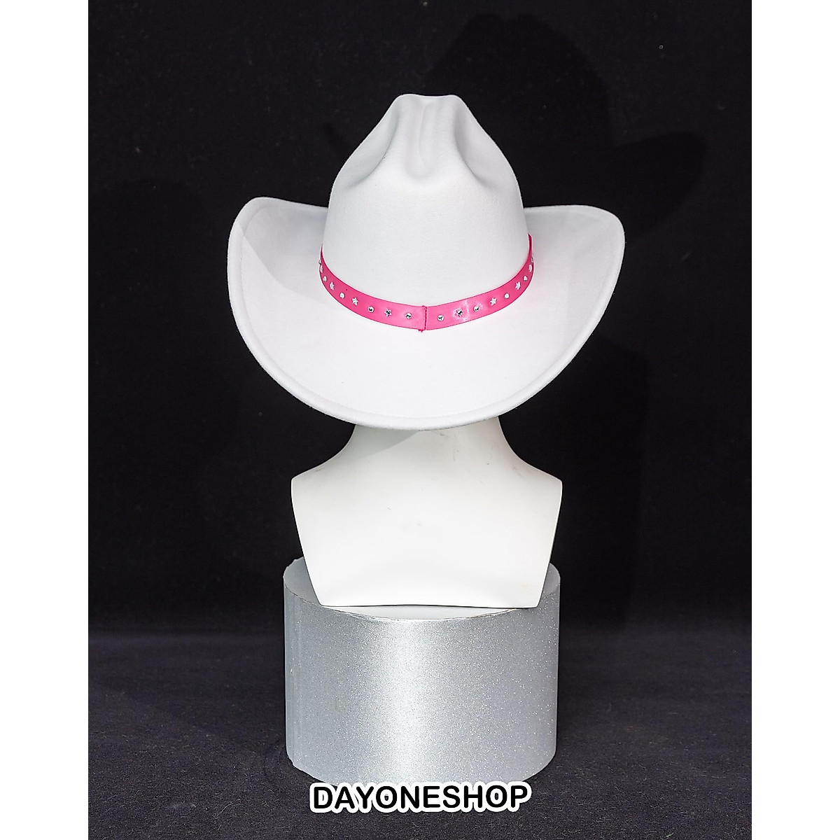 DAYONESHOP White Cowboy Hat Rhinestone Star Pink Cowgirl Hat Costume Accessories Party Favors Disco Women Men 2023