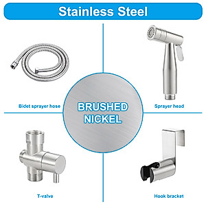 MULIN Bidet Sprayer for Toilet Water Pressure Control Handheld Bidet Toilet Sprayer Baby Cloth Diaper Sprayer Bidet Hose for Feminine Wash Brushed Nickel Stainless Steel