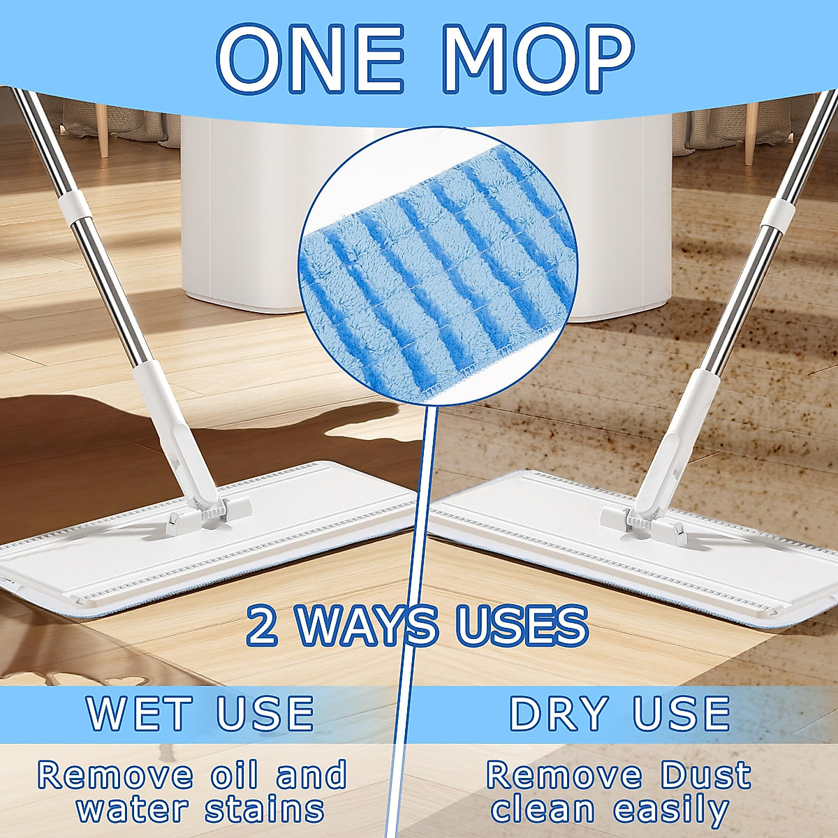 Premium Replacement Microfiber Pad for Universal Mop Head System - Heavy Duty - 4 Pack Wet & Dry Commercial Cleaning Refills Reusable Mop Refills Fit for Most Microfiber Flat Mop System 18"