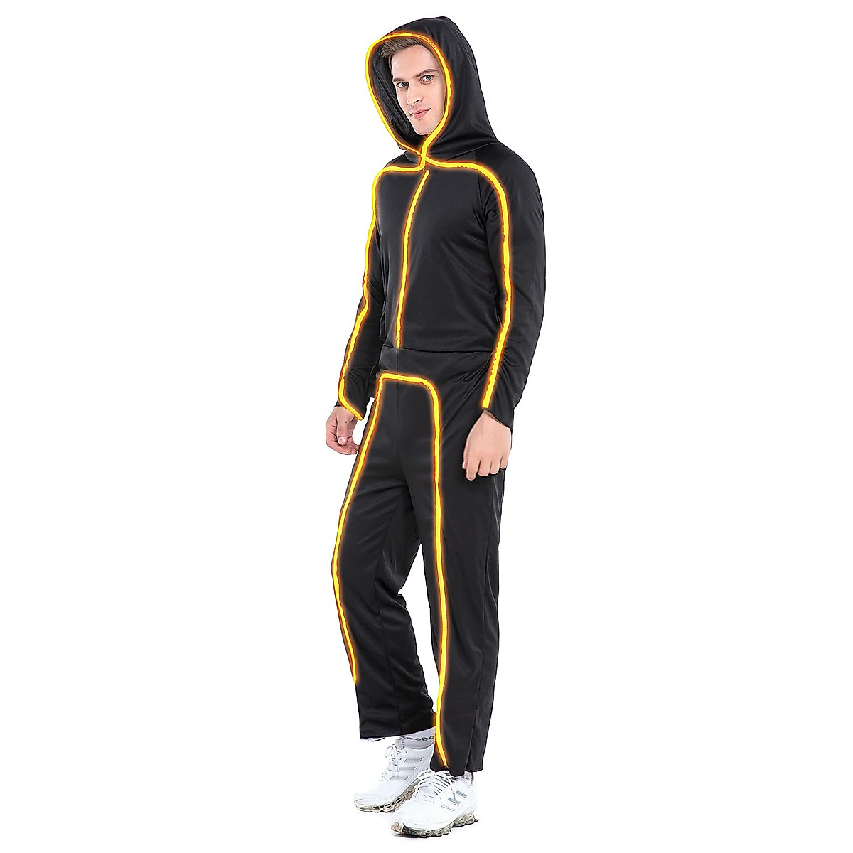 HSCTEK Led Light up Stick Figure Costume Adult, Halloween Stick Man Costume for Men Women(Yellow,XL)
