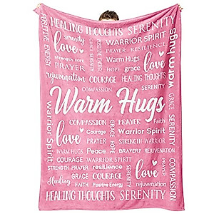 Warm Hugs Blanket - Breast Cancer Gifts for Women, Strength Courage Positive Get Well Soon Gift for Friend Family, Healing Inspirational Soft Comfort Throw Blanket