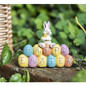 Easter Bunny Figurine Decorations - Hand Painted Sping Rabbit Statue Ornament - Easter Animal Tabletopper Accessories Sculpture for Party,Garden,Home Decorations,4.8 Inch,Polyresin