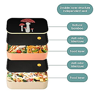 Mushrooms Red Art Bento Lunch Box Leak-Proof Bento Box Food Containers with 2 Compartments for Offce Work Picnic Yellow-Style