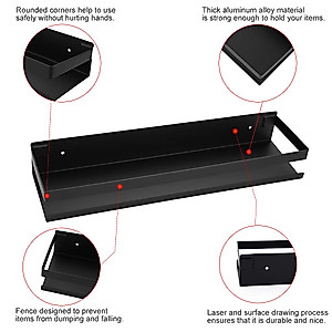 OwnMy Bathroom Shower Shelf Stainless Steel Bath Kitchen Basket Shower Caddy Rack, Rustproof Metal Bathroom Storage Floating Shelves Wall Mounted Shower Corner Rectangular Shelf - 16 Inch Black