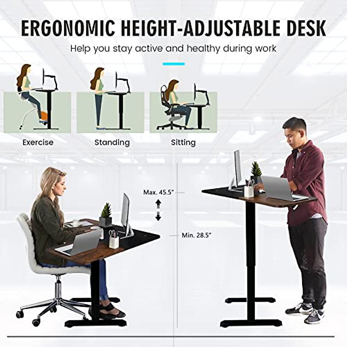 COSTWAY L Shaped Electric Adjustable Desk, L-Shaped Standing Computer Desk w/Splice Tabletop, 2 Hooks & Rolling Casters, Sit-Stand Corner Desk w/ 4 Memory Positions for Home Office (Rustic Brown)