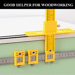 Cabinet Pull Template Hardware Jig, Punch Locator Drill Guide Wood Drilling Doweling Tool for Door and Drawer Handle Knob, Adjustable Pull Installation Template Tool for Drilling Holes on Wood Drill