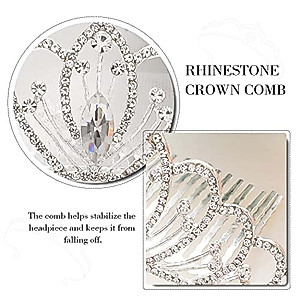 Kilshye Silver Tiara Combs Princess Crystal Tiaras Comb Wedding Bridal Crown Headband Costume Birthday Hairpiece for Women and Girls (A-Silver)