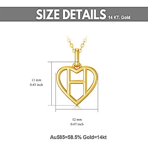 14K Solid Gold Heart Initial Necklaces for Women, Real Gold Heart Pendant Letter C Alphabet Necklace Jewelry Gift for Her, 18" Gold Adjustable Chain (C)