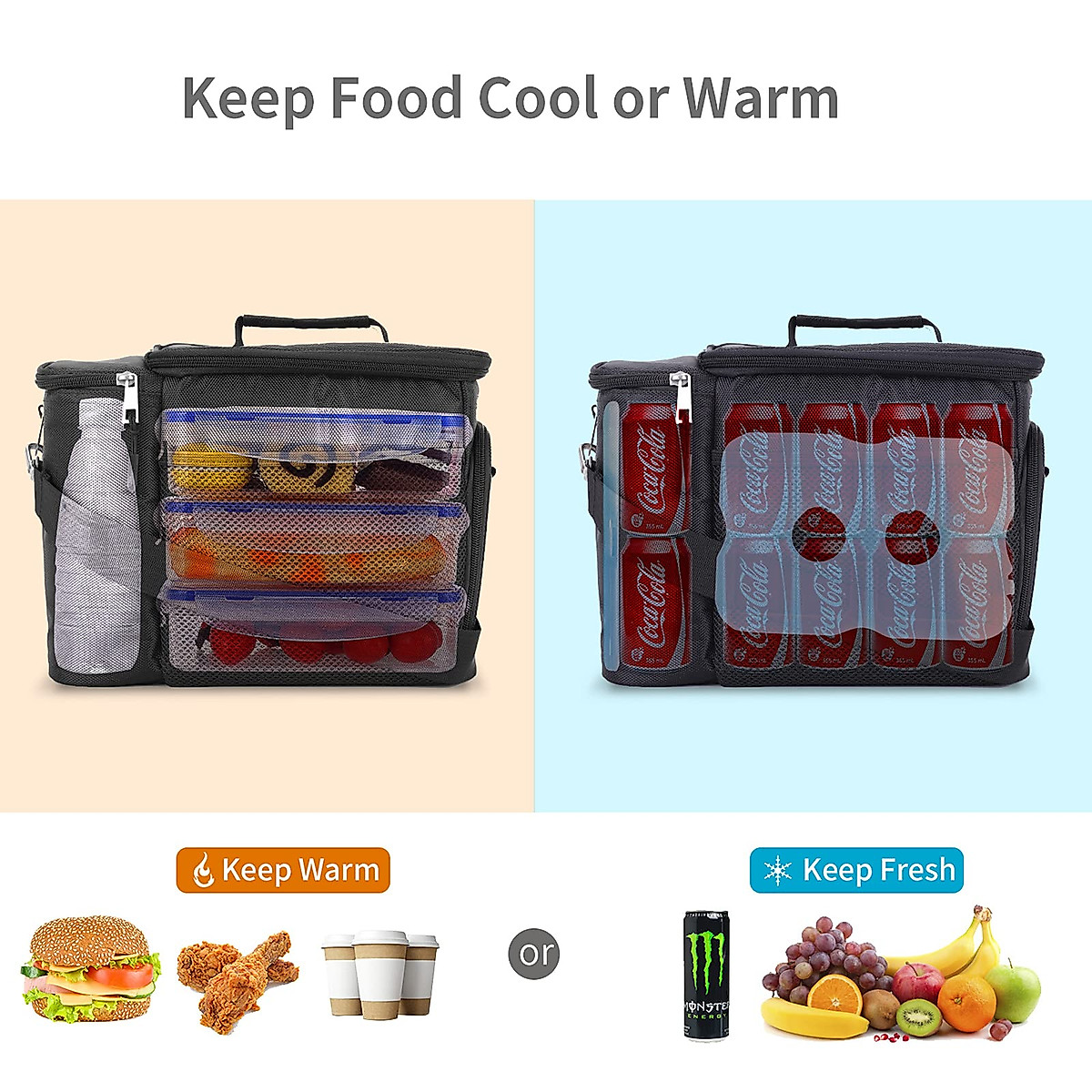 Lunch Box for Men,Women, Insulated Lunch Bag Set, Includes 3 Reusable Meal Prep Containers + 2 Ice Pack, Leakproof Thermal Lunch Box with Detachable Shoulder Strap for Office Work, Camping, School