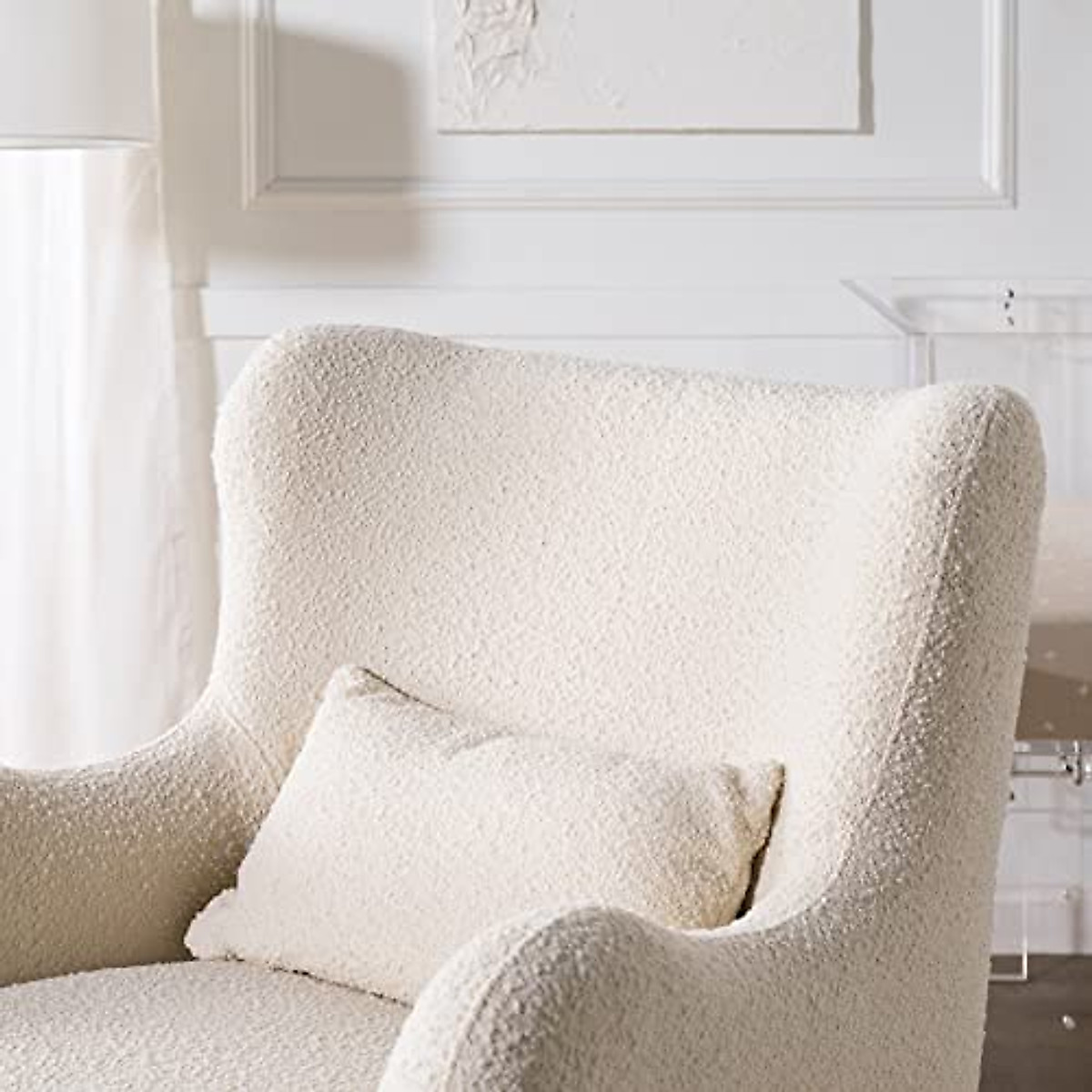 Nursery Works Solstice Swivel Glider in Ivory Boucle with Ivory Wood Base, Greenguard Gold Certified and CertiPUR-US® Certified