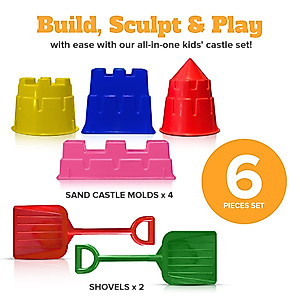 Back Bay Play Sand Castle Molds Sand Castle Building Kit - Beach Toys Kit - Snow & Sand Toys Sets for Kids Outdoor Sandbox Toys for Toddlers 1.5 Year and Up Made in USA (6 Piece with Shovels)