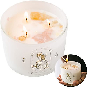 Healing Crystal Candle - 12oz Soy Candle with Crystals Inside. Manifestation Aromatherapy Candle, Spiritual Gifts for Women. Crystals and Healing Stones, Self Love Three Wick Zodiac Astrology Candles
