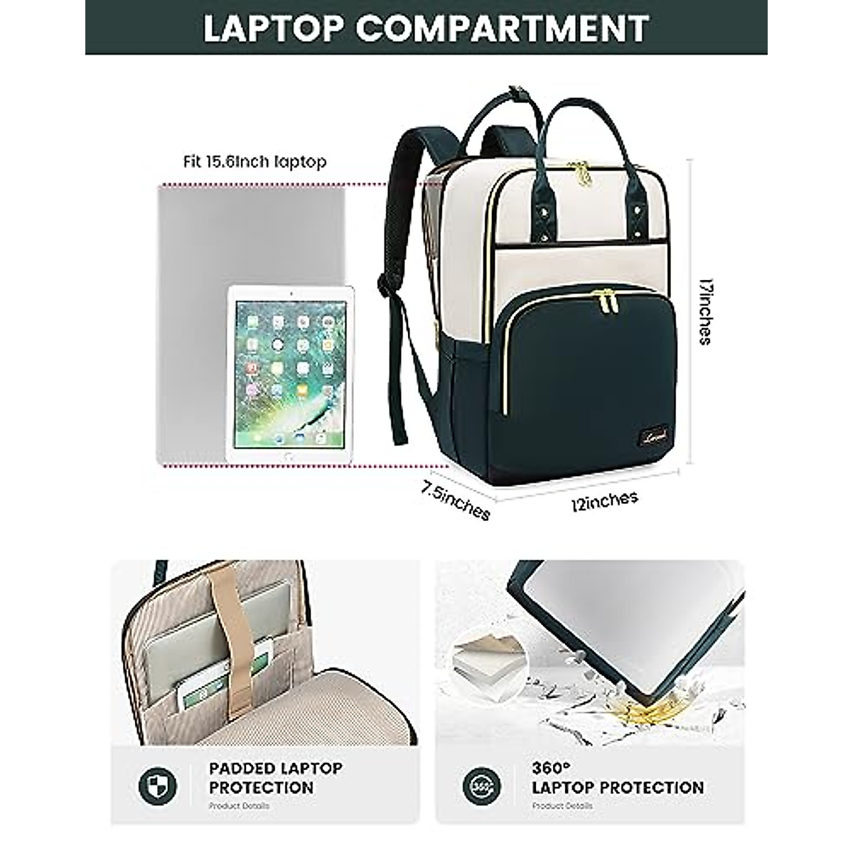 LOVEVOOK Laptop Backpack for Women 15.6 Inch, Travel Backpack Personal Item Carry On Bag for College, Women’s Computer Backpack Laptop Bag for Work for Teacher Nurse With Water-Resistant, Dark Green