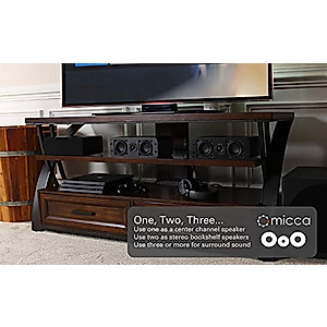 Micca OoO Slim Center Channel Speaker with 3-Inch Woofers and Silk Tweeter, Thin Design Under 4" Tall, for Desktop Stereo or Home Theater Surround Sound, Wall Mountable, Single, Dark Walnut
