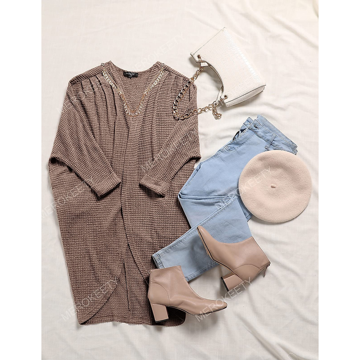 MEROKEETY Women's 2024 Fall Waffle Knit Batwing Long Sleeve Cardigan Loose Open Front Sweater Coat, Brown, XX-Large