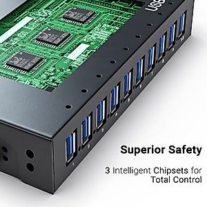 10 Ports USB Hub 3.0 Powered Aluminium - USB Hub Charger - Multiple Port - USB Splitter Hub with Power Adapter 12V/5A/60W - for Laptop, PC,Flash Drives, HDD,Hard Drive,Mouse,XPS,Xbox,Keyboard