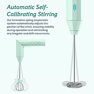 Milk Frother Handheld, USB-C Rechargeable Coffee Frother Wand, Electric drink mixer with Charging Base&3 Heads,3 Speeds Adjustable, Electric Whisk Drink Mixer Handheld with Stand for Coffee,Egg Green