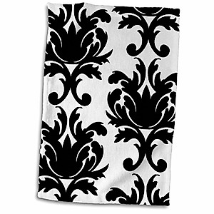 3D Rose Large Elegant Black and White Damask Pattern Design Hand/Sports Towel, 15 x 22