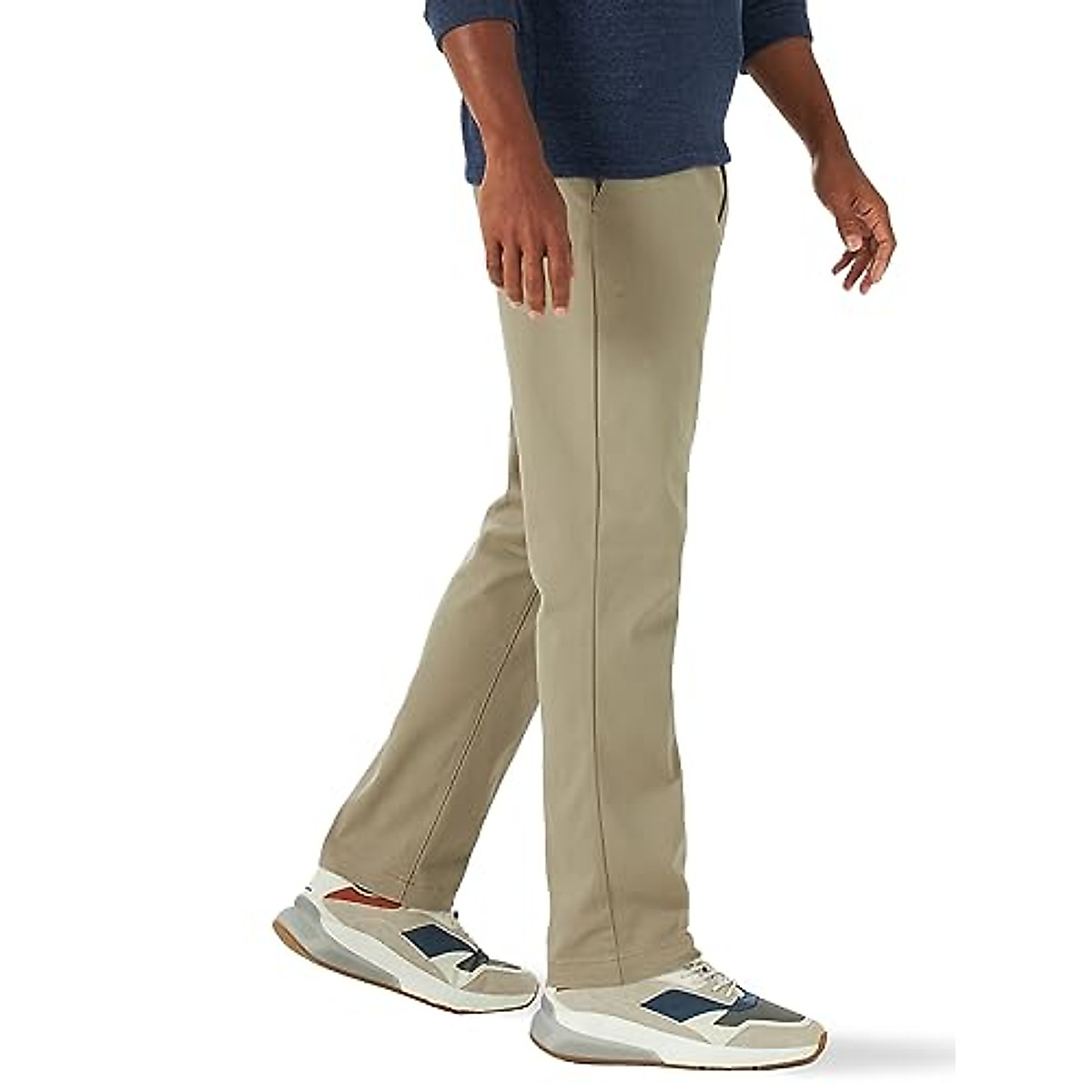 Lee Men's Extreme Motion Flat Front Relaxed Taper Pant, Khaki, 38W x 32L