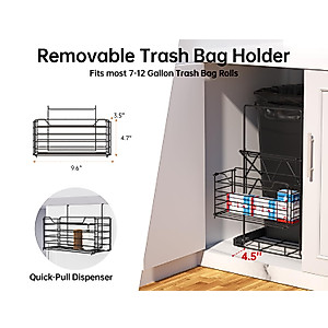 Mythco Cabinet Trash Can Pull Out Kit with Removable Garbage Bag Holder Under Sink Trash Can Pull Out Slider for 28–44 Quart Cans Up to 125 lb- (Can Not Included) (Black)