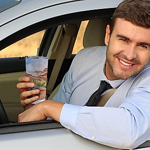 WNICELIN Western Desert Cactus Tumbler Insulated Travel Mug Stainless Steel Travel Tumbler Car Cup with Straw And Brush with Lid 20oz