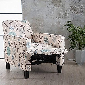 Great Deal Furniture Dufour White and Blue Floral Fabric Recliner