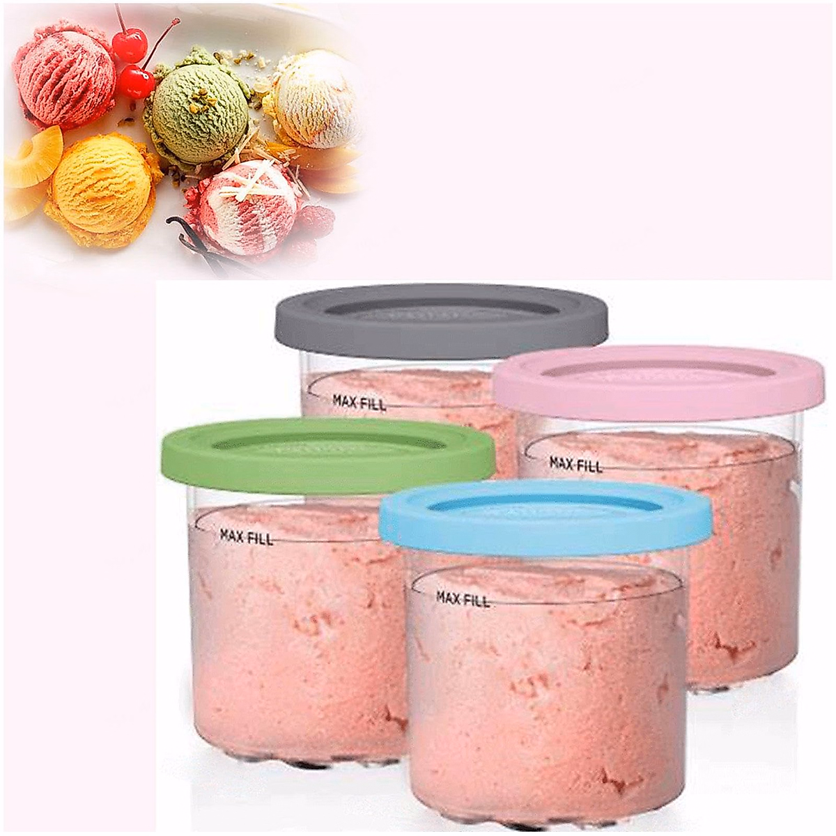 Creami Deluxe Pints, for Ninja Creami Nc501 Containers, Ice Cream Pints Safe and Leak Proof Compatible with NC299AMZ,NC300s Series Ice Cream Makers