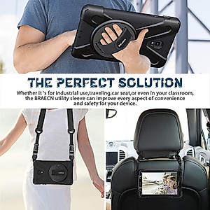 BRAECNstock for Samsung Galaxy Tab A 8.0 2017 Case (SM-T380/T385) Heavy Duty Shockproof Silicone Case with 360° Rotatable Stand&Hand Strap Shoulder Strap Galaxy Tab A SM-T380 Tablet Case Kids - Black