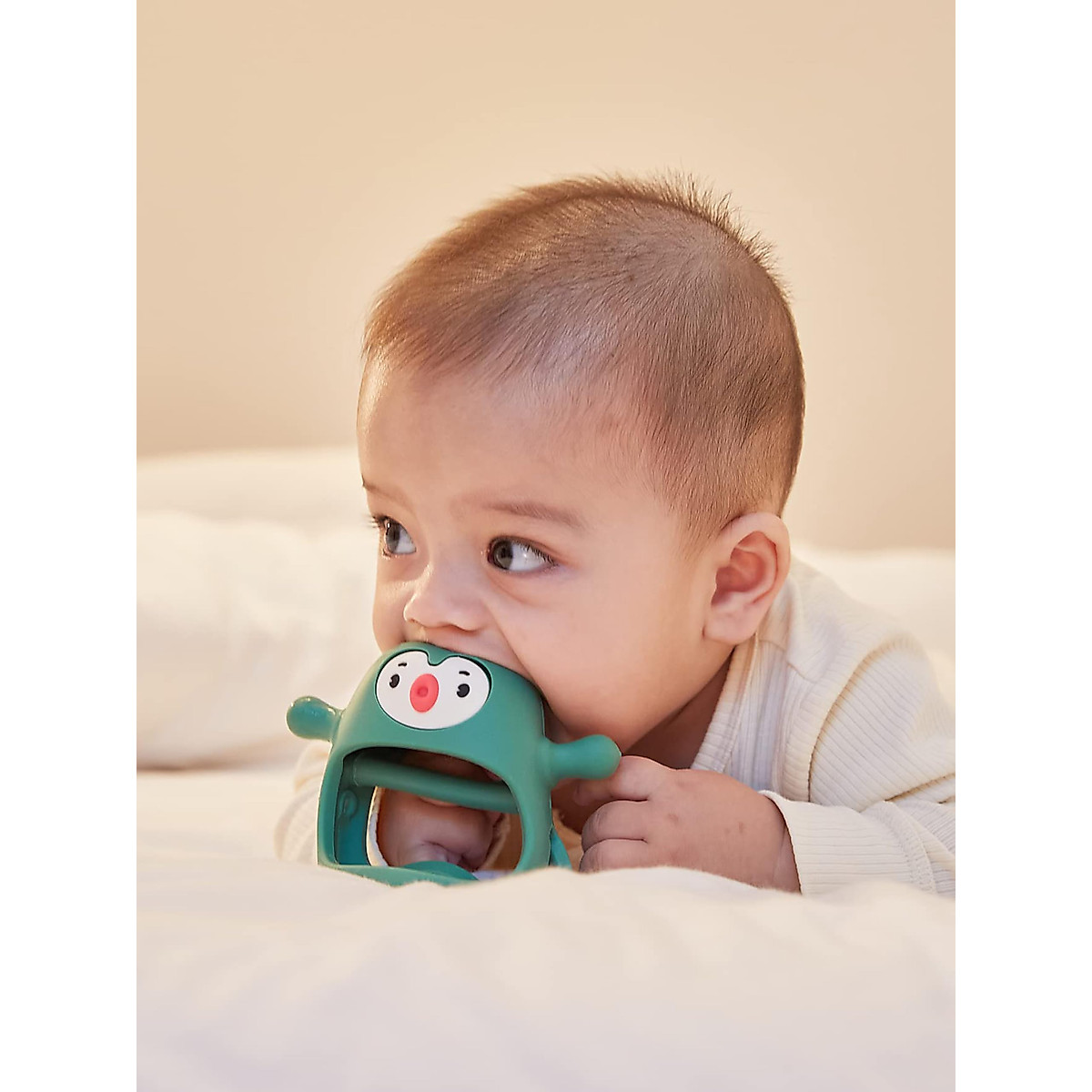 Smily Mia Penguin Buddy Never Drop Silicone Baby Teething Toy for 0-6month Infants, Baby Chew Toys for Teething Pain Relief, Hand Teether for 3-6Months,Gum Massager for Babies, Pine Green