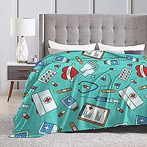 Hmklpi Nurse Medical Theme Blanket Nurse Gifts for Women Ultra Plush All Season Lightweight Cozy Flannel Throw Blanket for Bed Chair Car Sofa Couch Bedroom 50"x40"