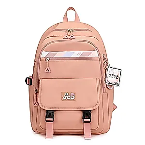 AONUOWE Aesthetic Cute Back to School Backpack for Girls and Boys Large Capacity School Bag in 6 Colors (Pink)