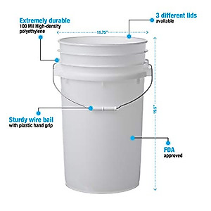 Hudson Exchange Car Wash, Dust Collector & General Use 7 Gallon Bucket with Red Lid, HDPE, Natural